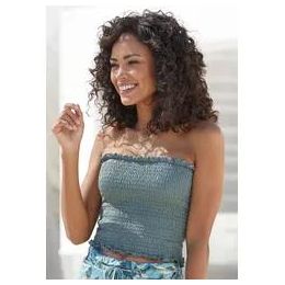 Bandeautop Lascana, Damen, Gr. 36/38, gr&uuml;n (dunkelgr&uuml;n), Jersey, Obermaterial: 100% Viskose, unifarben, figurbetont bauchfrei, ohne Ausschnitt, Tops, aus Viskosejersey, rundum gesmokt, schulterfreies Crop-Top