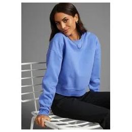 Sweatshirt Laura Scott, Damen, Gr. 44/46, blau, angeraute Sweatware, Obermaterial: 80% Baumwolle, 20% Polyester, unifarben, Basic, l&auml;ssig geschnitten, Rundhals, Rippb&uuml;ndchen, Sweatshirts Sweatshirt, Cropped Form