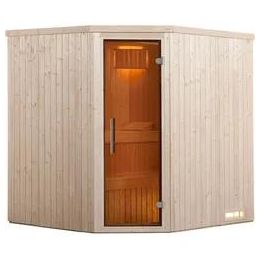 Sauna Weka "Elementsauna KIRUNA 2", beige (natur), Saunaofen, externe Steuerung, 4,5 kW, Saunen, vorgefertigte Elemente, 230 Volt Anschluss, moderne Ganzglast&uuml;r