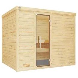 Sauna Weka "Massivholzsauna BERGEN 3", beige (natur), Saunaofen, externe Steuerung, 9 kW, Saunen, Blockbohlen, moderne Ganzglast&uuml;r