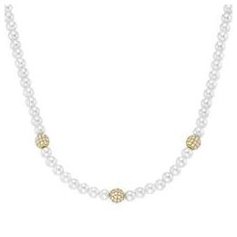 Collier "mit Zirkonia und Muschelkern-Perlen, Silber 925", gold, Giorgio Martello MILANO, Halsketten, Damen, 45cm, Silber 925 (Sterlingsilber), Collier