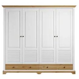 Kleiderschrank OTTO HOME "Rauna, aus massiver Kiefer, 4-t&uuml;rig, mit Lamellen und Kassetten", wei&szlig; (wei&szlig;, honig), B:203cm H:183cm T:61cm, Massivholz, Schr&auml;nke, Kleiderschrank, FSC zertifiziertes Massivholz (Kiefer), robuste Qualit&auml;t