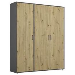 Kleiderschrank Rauch "VOYAGER Garderobe W&auml;scheschrank TOPSELLER Schlafzimmer", grau (graumetallic, eiche artisan, griffe graumetallic), B:140cm H:194cm T:53cm, Holzwerkstoff, Schr&auml;nke, Kleiderschrank, mit 2 modernen Griffvarianten, viel Stauraum MADE IN GERMANY
