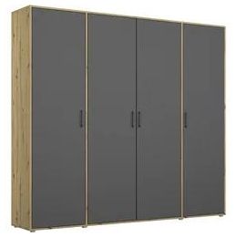Kleiderschrank Rauch "VOYAGER Garderobe W&auml;scheschrank TOPSELLER Schlafzimmer", grau (eiche artisan, graumetallic, griffe graumetallic), B:187cm H:194cm T:53cm, Holzwerkstoff, Schr&auml;nke, Kleiderschrank, mit 2 modernen Griffvarianten, viel Stauraum MADE IN GERMANY