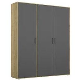 Kleiderschrank Rauch "VOYAGER Garderobe W&auml;scheschrank TOPSELLER Schlafzimmer", grau (eiche artisan, graumetallic, griffe graumetallic), B:140cm H:194cm T:53cm, Holzwerkstoff, Schr&auml;nke, Kleiderschrank, mit 2 modernen Griffvarianten, viel Stauraum MADE IN GERMANY