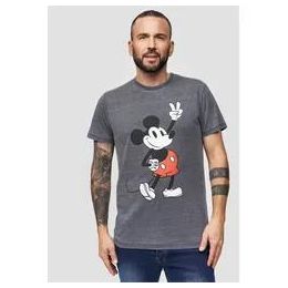 T-Shirt Recovered "Disney Mickey Peace Pose", Damen, Gr. S, grau, 100% Baumwolle, bedruckt, normal, Rundhals, Shirts T-Shirt, im zeitlosen Design