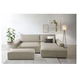 Polsterecke Home Affaire "SHERWOOD XXL tief, L-Form, Schlaffunktion, Bigsofa, Cord, Leinenoptik", braun (hellbraun), B:284cm H:90cm T:135cm, 100% Polyester, Sofas, stellbar zum Schlafsofa (Krokodilverbinder), Cord, Leinenoptik