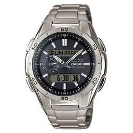 Funkchronograph Casio FUNK, silber (silberfarben, grau), Armbanduhren, Herren, Solaruhr,Armbanduhr,Herren,Digitaluhr,Titanarmband, bis10 bar wasserd.