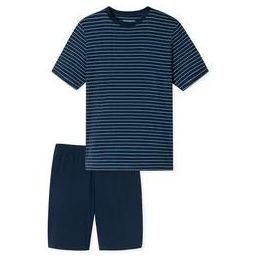 Schlafanzug Schiesser "Pyjama Casual Essentials", Damen, Gr. 4XL, blau (dunkelblau), Obermaterial: 100% Baumwolle CO., Homewear-Sets Schlafanzug