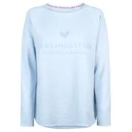 LIEBLINGSST&Uuml;CK Sweatshirt LIEBLINGSST&Uuml;CK "CathrinaEP", Damen, Gr. M (38), blau (skyway), Sweatware, Obermaterial: 100% Baumwolle, bedruckt, clean, unifarben, regular fit taillenbedeckt, Rundhals, gerader Abschluss, Sweatshirts Sweatshirt, mit Logo-Print