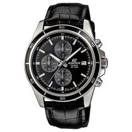 Chronograph Casio EDIFICE, schwarz (schwarz, schwarz), Armbanduhren, Damen, Chronograph, Quarzuhr, Armbanduhr, Herrenuhr, Stoppfunktion, Datum, Lederarmband