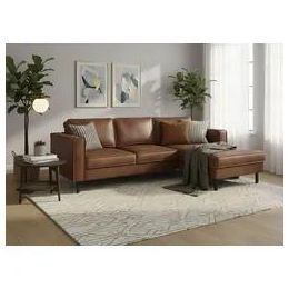 Ecksofa Home Affaire "Watkins, wahlweise mit Schlaffunktion/Bettkasten, moderne offene Naht", braun (cognac), B:232cm H:81cm T:161cm, 50% Leder, 40% Polyester, 10% Polyamid;Backing 60% Leder, Sofas, Ecksofa, Recamiere beidseitig montierbar, L-Form, Breite 232 cm
