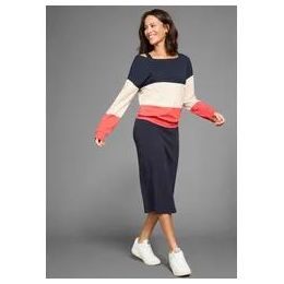 2-in-1-Kleid Kangaroos, Damen, Gr. 40/42, N-Gr, blau (navy, rot, gestreift), Jersey, Obermaterial: 50% Baumwolle, 50% Modal. Kleid: 100% Baumwolle, gestreift, unifarben, wadenlang, Kleider, mit Streifenshirt im Lagenlook