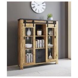 Highboard Home Affaire "York, moderner Hochschrank, Vitrine in Hunton Oak, Industrialdesign", hunton oak dekor, B:133cm H:150cm T:37cm, FSC-zertifizierter Holzwerkstoff, Sideboards, Highboard, mit Scheunentorbeschl&auml;gen & Apothekergriffen aus Metall, 150 cm hoch