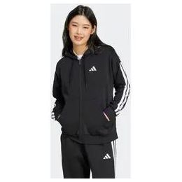 Kapuzensweatshirt Adidas SPORTSWEAR "W 3S FL FZ HD", Damen, Gr. XS, schwarz-wei&szlig; (schwarz, wei&szlig;), Obermaterial: 55% Baumwolle, 36% Polyester, 9% Viskose, angesetztes B&uuml;ndchen, Sweatshirts