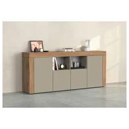 Sideboard OTTO HOME "CHRONOS Breite 200 cm mit 4 T&uuml;ren, 2 offene und 8 geschlossene F&auml;cher", taube matt, eiche wotan, B:200cm H:85cm T:40cm, FSC-zertifizierter Holzwerkstoff, Sideboards, Sideboard, Sideboard,Kommode, Schrank, Grifflos mit Push to Open, Made in Italy