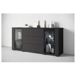 Sideboard Home Affaire "modernes Design mit Glaseins&auml;tzen und 3 Schubladen, Breite 150 cm", schwarz (graphite schwarz matt), B:150cm H:70cm T:39,5cm, FSC-zertifizierter Holzwerkstoff, Sideboards, Sideboard, Grifflose Fronten mit Push-to-Open, h&ouml;henverstellbare Einlegeb&ouml;den