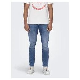 Only & Sons Straight-Jeans ONLY & SONS "ONSWEFT REGULAR WB 0021 TAI DNM NOOS", Herren, Gr. 29, L&auml;nge 32, blau (medium blau denim), Denim/Jeans, Obermaterial: 99% Baumwolle, 1% Elasthan, Abriebeffekte, regular fit lang, Jeans Straight-Jeans, im 4-Pocket-Style