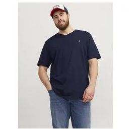 Jack & Jones PlusSize T-Shirt "JJEPAULOS TEE SS CREW NECK NOOS PLS", Herren, Gr. 5XL, blau (navy blazer), Jersey, Obermaterial: 100% Baumwolle, JACK & JONES PLUSSIZE, unifarben, Basic, regular fit normal, Rundhals, gerader Abschluss, Shirts T-Shirt, mit Logo Stickerei