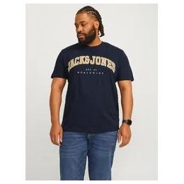 Jack & Jones PlusSize T-Shirt "JJECALEB VARSITY TEE SS O-NECK NOOS PLS", Damen, Gr. 3XL, blau (navy blazer), Jersey, Obermaterial: 100% Baumwolle, JACK & JONES PLUSSIZE, bedruckt, Basic, regular fit normal, Rundhals, Shirts T-Shirt, mit Logobranding