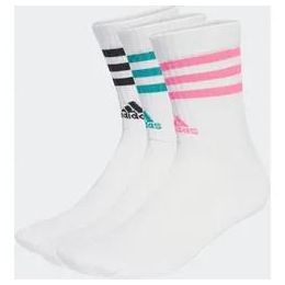 Funktionssocken Adidas PERFORMANCE "3-STREIFEN CUSHIONED CREW, 3 PAAR", Herren, Gr. XL (46/48), wei&szlig; (wei&szlig;, pure teal, lucid pink, schwarz), Obermaterial: 62% Baumwolle, 36% Polyester, 1% Elasthan, 1% sonstige Fasern, Socken