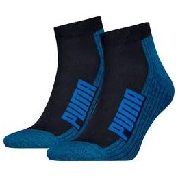 Kurzsocken Puma "Puma UNISEX BWT CUSHIONED QUARTER 2P", Herren, Gr. 43-46, blau (navy, grau, strong blau), Baumwollmischung, normal, Socken, Zweifarbig, Rippenb&uuml;ndchen