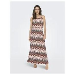 Maxikleid Only "ONLWINNER S/L MAXI DRESS NOOS PTM", Damen, Gr. 38M, N-Gr, bunt (cloud dancer aop:arabian zigzag), Web, Obermaterial: 97% Polyester, 3% Elasthan, bedruckt, gemustert, regular fit lang, Rundhals, Kleider Maxikleid, Materialmix, regular fit