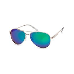 styleBREAKER Piloten Sonnenbrille in Silber / Gr&uuml;n verspiegelt | Gr.: onesize