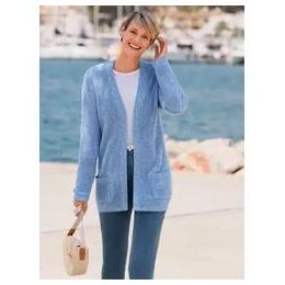 Cardigan Classic Basics, Damen, Gr. 50, blau (mittelblau, meliert), 100% Baumwolle, meliert, Strickjacken