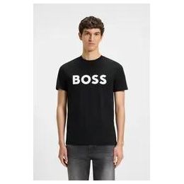 T-Shirt BOSS ORANGE "Thinking", Herren, Gr. 5XL, schwarz (schwarz001), Jersey, Obermaterial: 100% Baumwolle, bedruckt, unifarben, regular fit normal, Rundhals, eingesetzt abgesteppte Kante, Shirts T-Shirt, Rundhalsausschnitt, Regular Fit, gro&szlig;er Logodruck