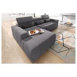 Ecksofa DOMO collection "Brandon B/T: 289/177 cm, belastbar bis 140kg/ Sitz, L-Form", grau (dunkelgrau), B:289cm H:80cm T:175cm, Luxus-Microfaser in Antikleder-Optik (100% Polyester);Luxus-Microfaser (100% Polyester);Kunstleder SOFTLUX, Sofas, Ecksofa, mit Sitztiefenverstellung, Luxus-Microfaser, dunkelgrau