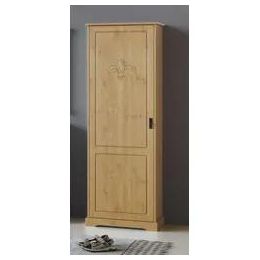 Garderobenschrank OTTO HOME "Lille Mehrzweckschrank Breite/H&ouml;he: 67/187 cm", beige (natur), B:67cm H:187cm T:37cm, Massivholz, Schr&auml;nke, Garderobenschrank, aus massiver Kiefer, mit sch&ouml;ner Lilien-Fr&auml;sung, Jugendstil-Griffe