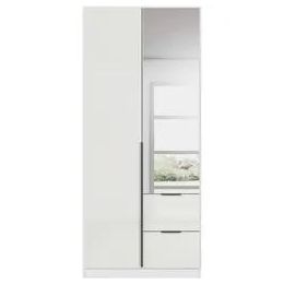 Dreht&uuml;renschrank OTTO HOME "Kleiderschrank Kleiderschr&auml;nke Schrank Garderobe AGORDO mit Glasfront", wei&szlig; (alpinwei&szlig;, glas kristallwei&szlig;), B:91cm H:210cm T:54cm, Holzwerkstoff, Schr&auml;nke, Dreht&uuml;renschrank, mit Au&szlig;enschubk&auml;sten, in 7 Breiten und 2 H&ouml;hen MADE IN GERMANY