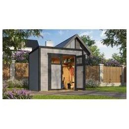 Gartenhaus Weka "Batu 1,5, Flachdach", grau (hellgrau), ohne Fu&szlig;boden, ohne Dacheindeckung, Massivholz, Gartenh&auml;user, Gartenhaus, 28 mm starke Blockbohlen, in verschiedenen Farben