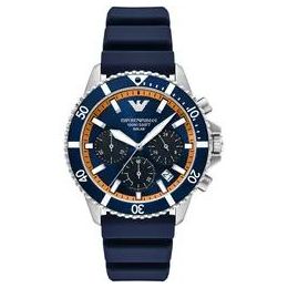Chronograph Emporio Armani "WORLD EXPLORER", orange (dunkelblau, orange), Armbanduhren, Herren, Chronograph, Armbanduhr, Solar, Herrenuhr, Silikonarmband, analog, Tag
