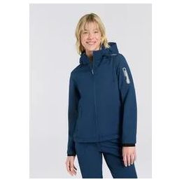 Softshelljacke CMP "WOMAN JACKET ZIP HOOD", Gr. 46, blau (blau ink), Obermaterial: 96% Polyester, 4% Elasthan. Futter: 100% Polyester, Jacken Softshelljacke, sportlicher Stil, w&auml;rmend, wind- und wasserabweisend, &Uuml;bergangsjacke