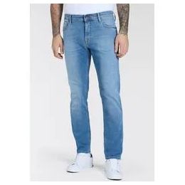 H.I.S. Straight-Jeans H.I.S "NEW DALE", Herren, Gr. 30, L&auml;nge 32, blau (bleached sto), Denim/Jeans, Obermaterial: 99% Baumwolle, 1% Elasthan, normal lang, Jeans Straight-Jeans, gerades Bein, mit Used-Effekten, niedrige Leibh&ouml;he