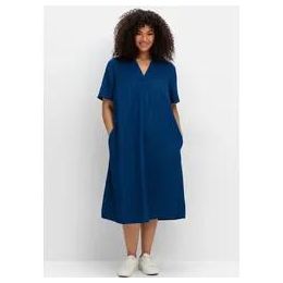 Tunikakleid sheego "Blusenkleid", Damen, Gr. 48, Normalgr&ouml;&szlig;en, blau (blaubeere), 97% Polyester, 3% Elasthan, unifarben, wadenlang, V-Ausschnitt, Kleider