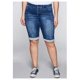 Bermudas sheego, Damen, Gr. 54, Normalgr&ouml;&szlig;en, blau (blau denim), 65% Baumwolle, 33% Polyester, 2% Elasthan, unifarben, Hosen Bermudas