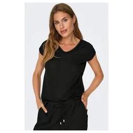 Kurzarmshirt Only "ONLSILVERY S/S V NECK LUREX TOP JRS NOOS", Damen, Gr. S, schwarz, Jersey, Obermaterial: 60% Polyester, 24% Viskose, 16% metallisierte Fasern, unifarben, loose fit normal, Rundhals, Shirts, Materialmix mit Glitzer, loose fit, Rundhals