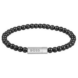 Armband BOSS "SPHERE BEADS", edelstahlfarben, schwarz, schwarz, Armb&auml;nder, Damen, 19cm, Edelstahl, Armband, mit Onyx oder H&auml;matit