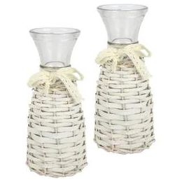 Dekovase I.GE.A. "Glasvase", wei&szlig;, klar, B:9cm H:21cm, Glas, Vasen, 2er Set mit Weidekorb und Spitze Rattangeflecht Vintage Blumenvase