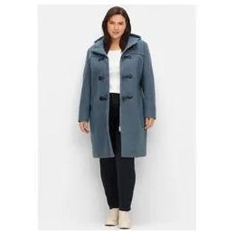 Dufflecoat sheego, Damen, Gr. 44, blau (taubenblau), 90% Polyester, 10% Wolle, M&auml;ntel
