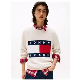 Tommy Hilfiger Strickpullover TOMMY JEANS "TJM MELANGE FLAG SWEATER", Herren, Gr. XXL, wei&szlig; (ancient wei&szlig; htr), Sweatware, Obermaterial: 100% Baumwolle, h&uuml;ftbedeckend, Rundhals, Rippb&uuml;ndchen, Pullover Strickpullover, Regular Fit, Rundhals Retro Flag Classic