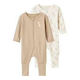 name it Unisex Strampler "Giraffe" im 2 Pack mit Zipper in Wei&szlig; | Gr.: 104