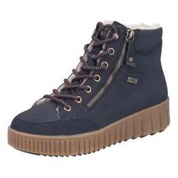 Winterboots Rieker, Damen, Gr. 37, blau (dunkelblau), Nubuklederimitat, unifarben, Schuhe Winterboots, Plateaustiefelette, Schn&uuml;rboots mit Warmfutter und TEX-Ausstattung