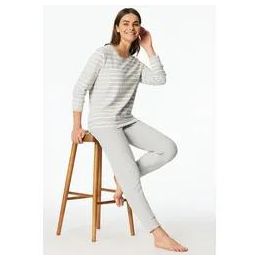 Schlafanzug Schiesser "Casual Essentials", Damen, Gr. 40, silbergrau, meliert, Frottee, Obermaterial: 80% Baumwolle, 20% Polyester, bequem lang, Rundhals, Homewear-Sets Schlafanzug, w&auml;rmende Frottee-Qualit&auml;t, Rundhalsausschnitt, lang&auml;rmelig