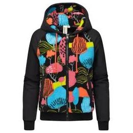 Pl&uuml;schjacke Ragwear "Talianita Print YOUMODO", Damen, Gr. L (40), bunt, Material: 100% Polyester, gerade h&uuml;ftlang, hoch geschlossener Ausschnitt, &Auml;rmel ohne &Auml;rmelschlitz Rippb&uuml;ndchen, Jacken, Leicht gef&uuml;tterte Teddyjacke mit Kapuze