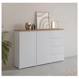 Highboard OTTO HOME "Modo, Breite 150 cm, moderne grifflose Kommode 2T&uuml;ren/4 SK", wei&szlig; (wei&szlig;, eiche mauvella, wei&szlig;), B:150cm H:100cm T:34,5cm, FSC-zertifizierter Holzwerkstoff, Melamin, Sideboards, Highboard, Schubladenkommode mit viel Stauraum, Einlegeb&ouml;den verstellbar