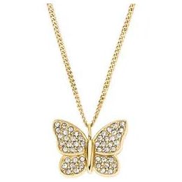 Kette mit Anh&auml;nger Fossil "Schmuck Geschenk Edelstahl SUTTON Schmetterling", gold (gelbgoldfarben, kristallwei&szlig;), Halsketten, Damen, Edelstahl, L: 45,5 B: 1mm, mit Glasstein, B:1mm